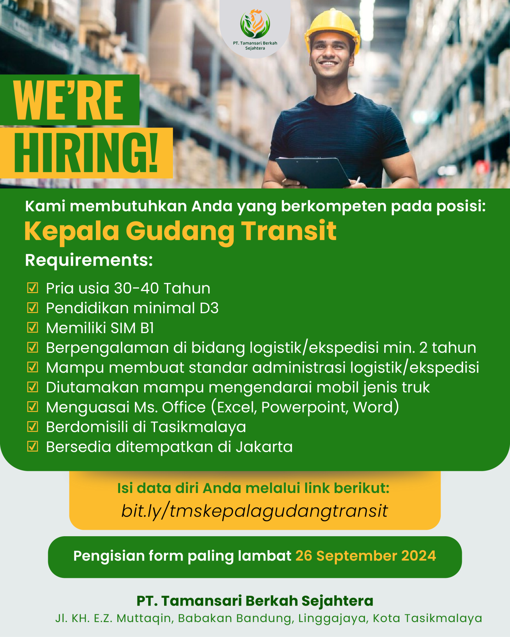 Ada 3 Posisi Lowongan Kerja di PT. Tamansari Berkah Sejahtera Untuk ...