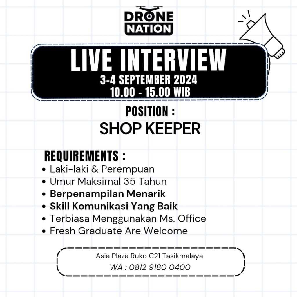 Walk In Interview! Lowongan Kerja Drone Nation Tasikmalaya, Simak ...