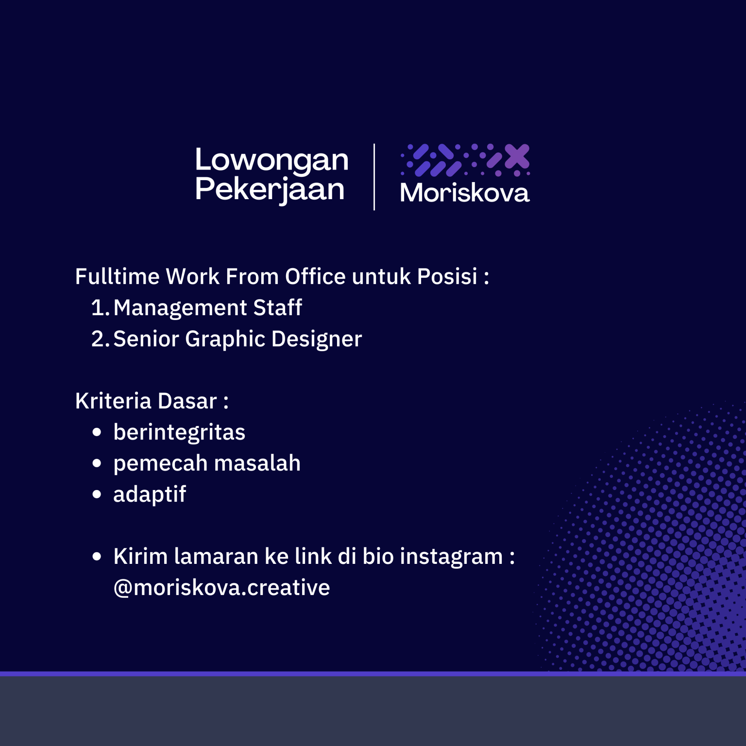 2 Posisi Tersedia! Lowongan Kerja di Moriskova Creative Penempatan ...