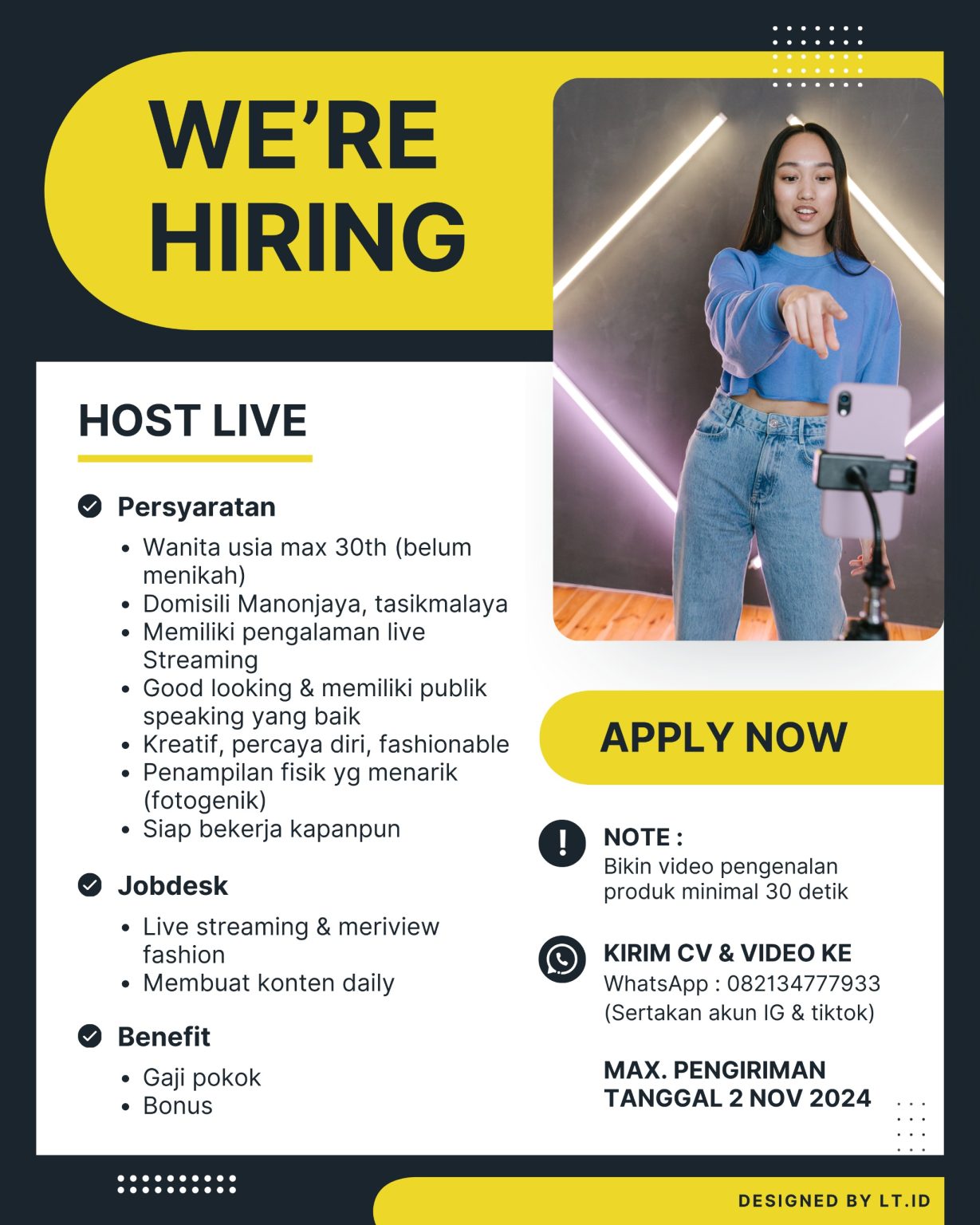 Lowongan Kerja Host Live Streaming Penempatan Tasikmalaya : Deadline 2 ...