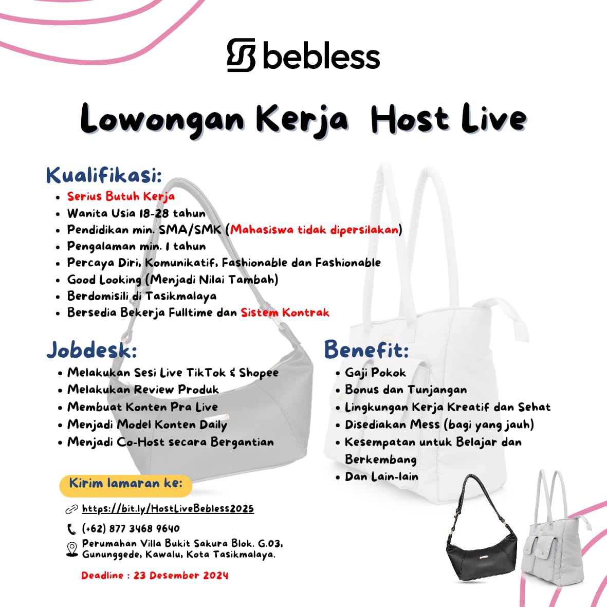 Lowongan Kerja Terbaru di Bebless Tasikmalaya, Pendidikan Minimal SMA ...