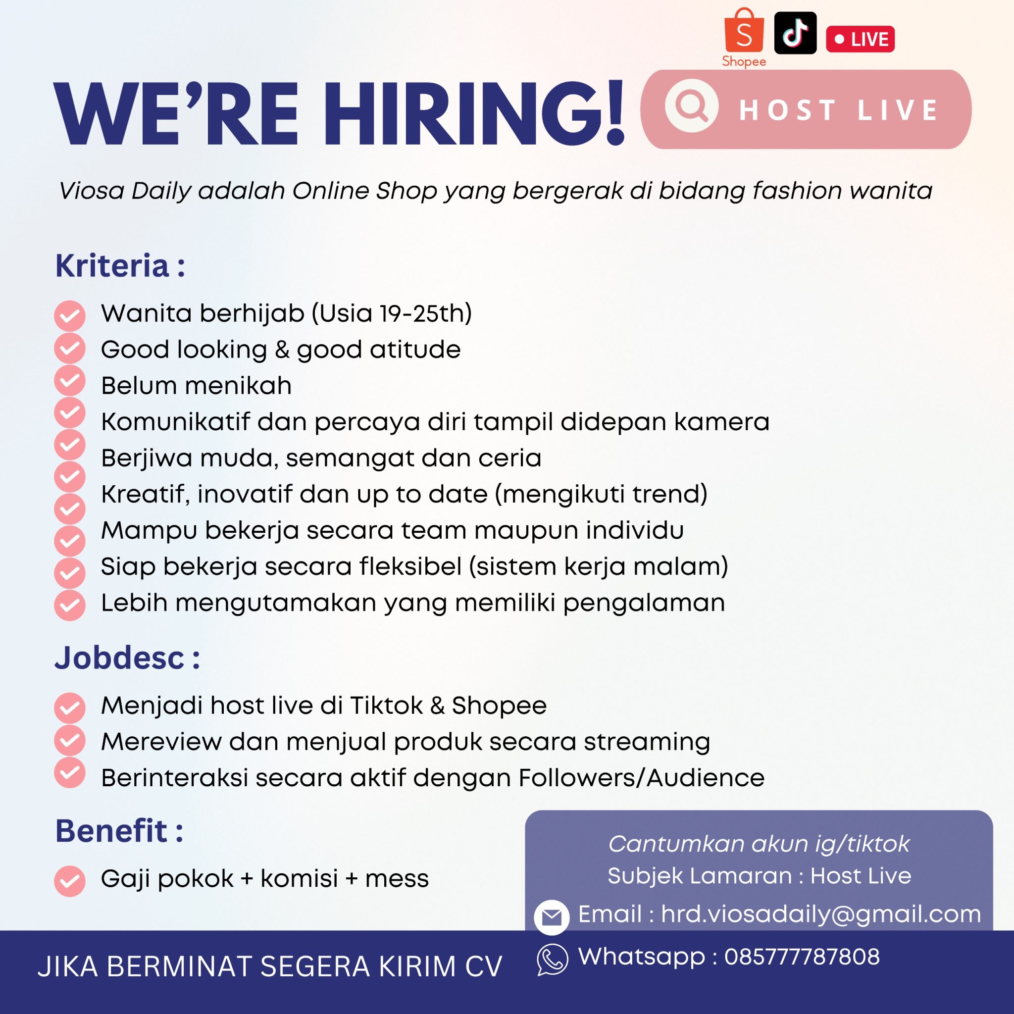 Lowongan Kerja Terbaru di Viosa Daily Untuk Penempatan Tasikmalaya ...