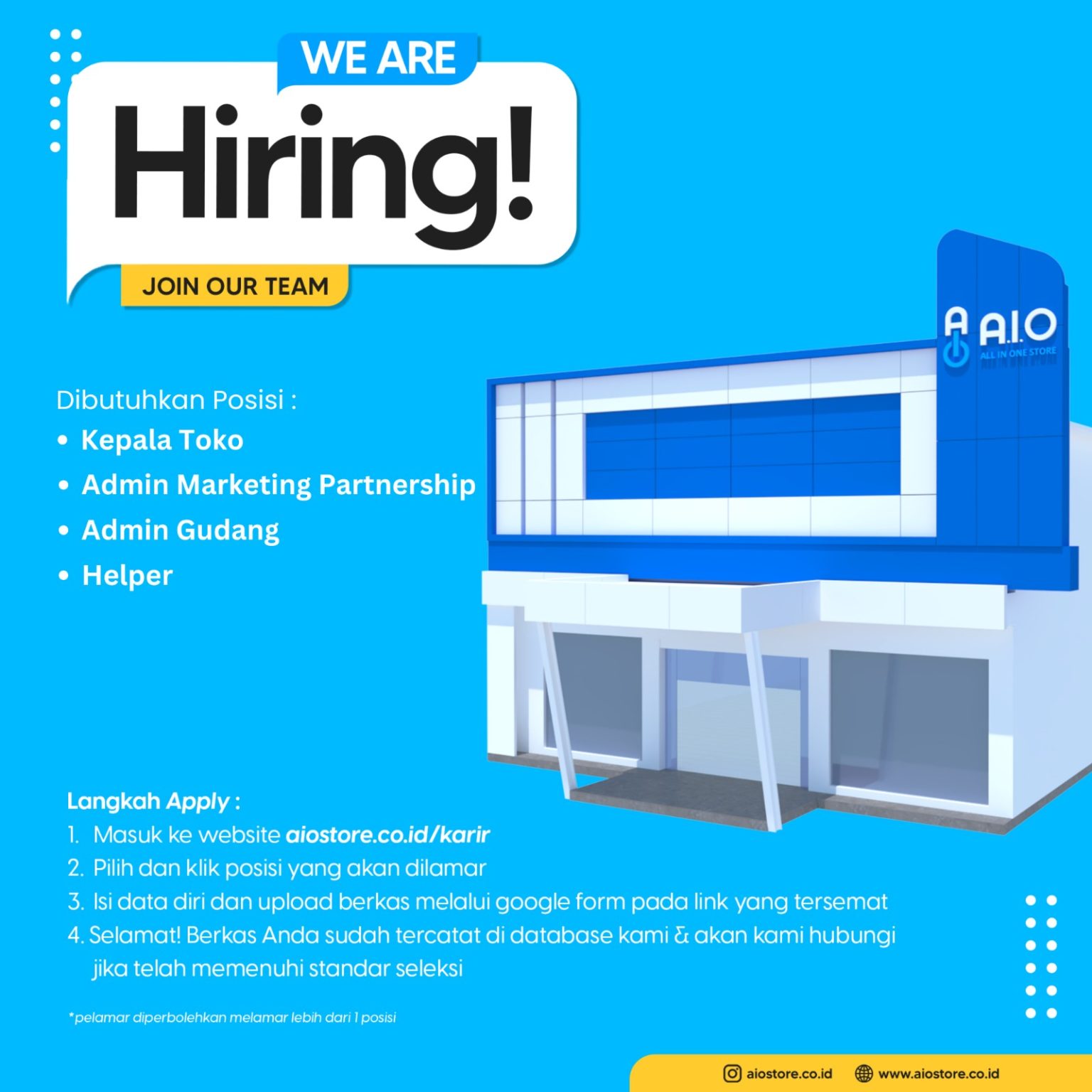 Ada 4 Posisi Lowongan Kerja Terbaru di AIO Store Tasikmalaya, Simak ...