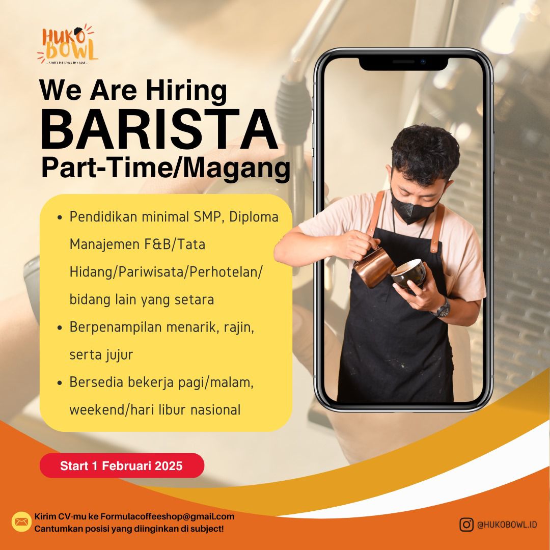 Huko Bowl Buka Lowongan Kerja Terbaru Untuk Penempatan Tasikmalaya, Terbuka Untuk Lulusan SMP ...