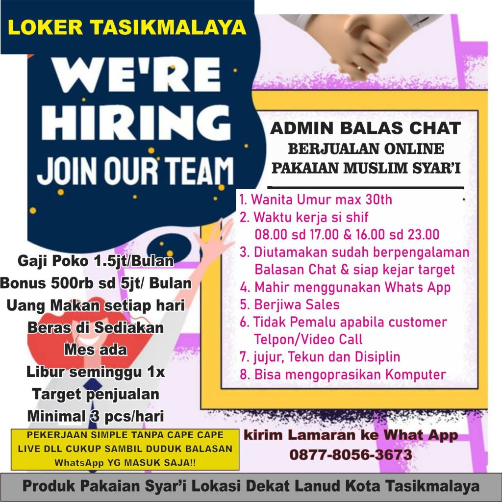Lowongan Kerja Terbaru Sebagai Admin Online Untuk Penempatan Tasikmalaya – LOKER TASIKMALAYA