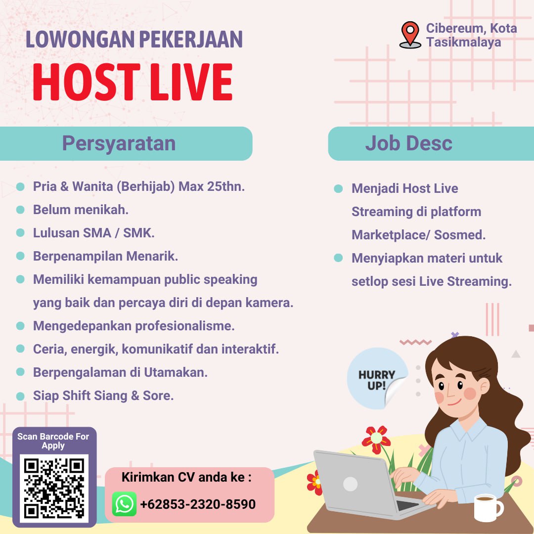Lowongan Kerja Host Live Streaming Terbaru Penempatan Tasikmalaya ...