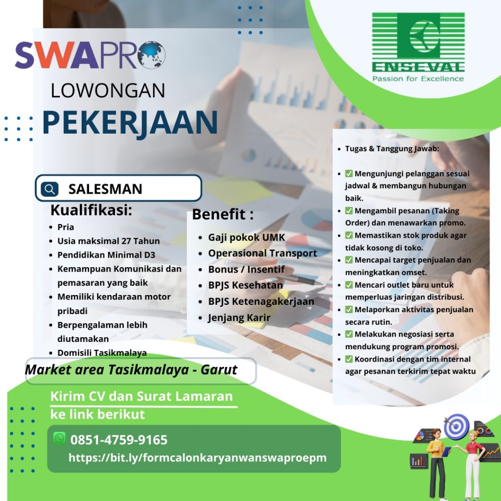 Lowongan Kerja PT. Swapro International Penempatan Tasikmalaya dan ...