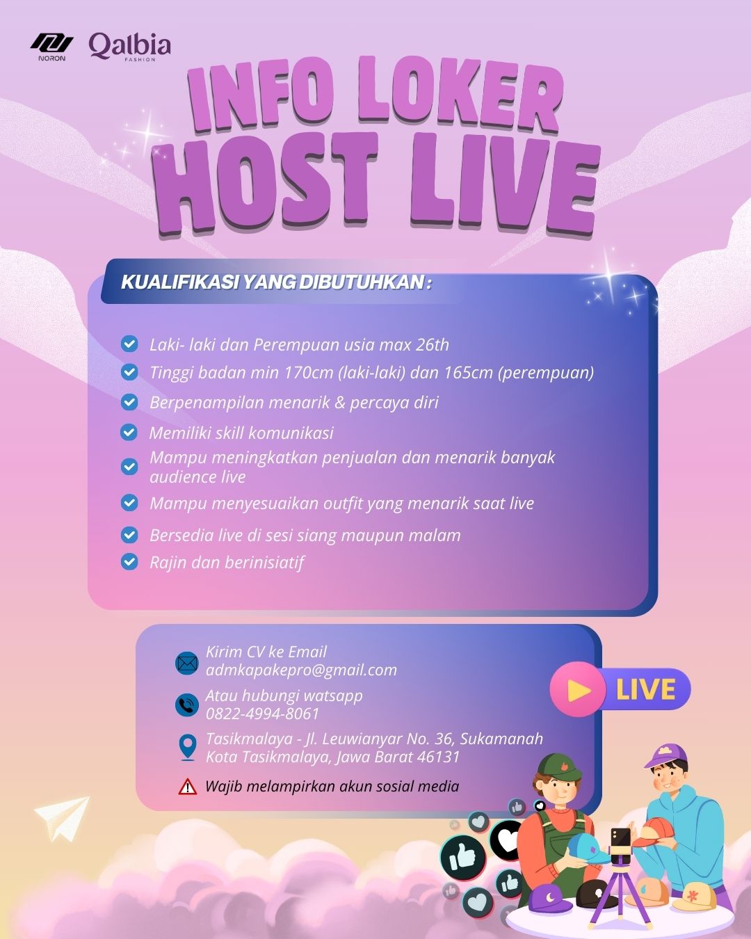 Ada 2 Lowongan Kerja Sebagai Konten Kreator & Host Live Untuk Penempatan Tasikmalaya – LOKER ...