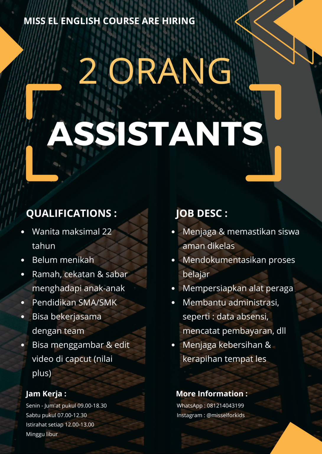 Lowongan Kerja Terbaru di Miss El English Course, Minimal Lulusan SMA ...