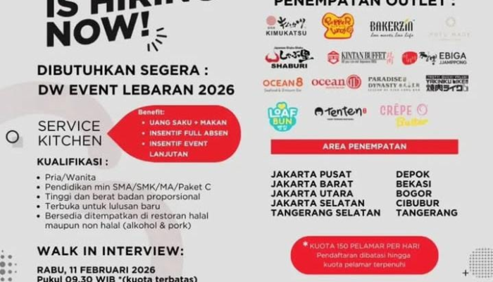 Lowongan Kerja Event Lebaran 2026 di Boga Group: Dibuka Posisi Service ...