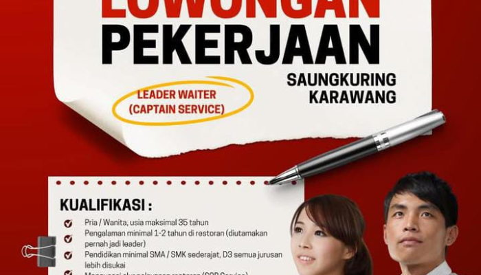 Lowongan Kerja Saung Kuring 2026: Dibuka Posisi Leader Waiter (Captain ...